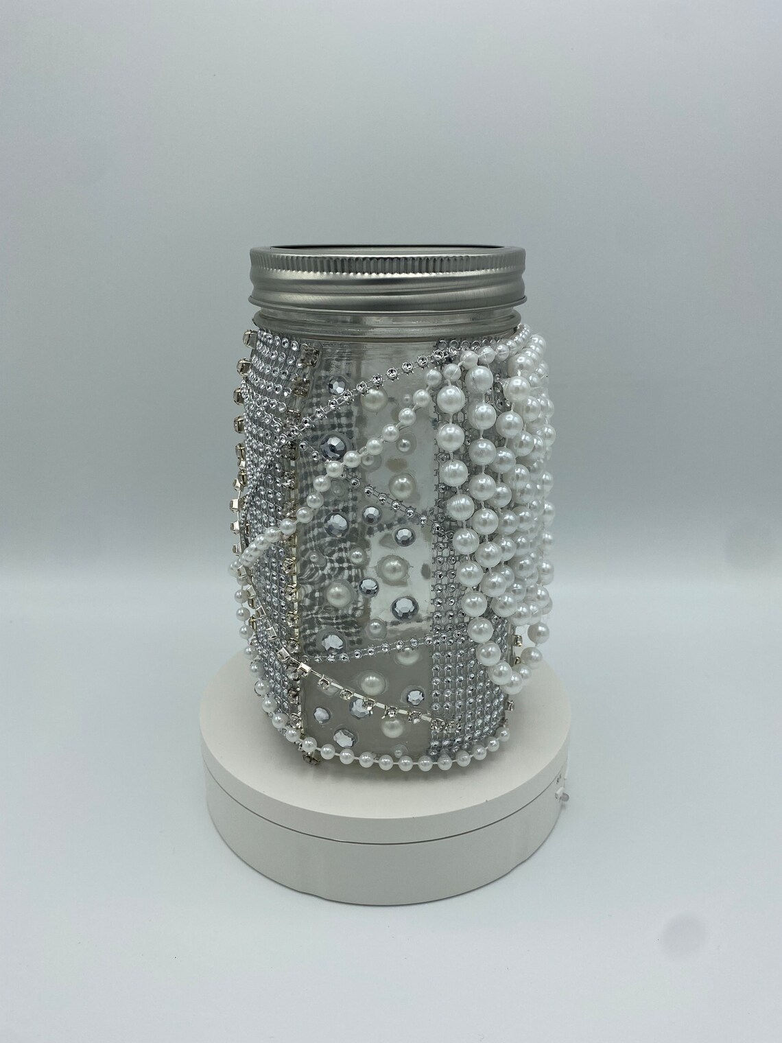 Mason Jar With Sliver Rhinestones and Pearls - Etsy