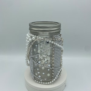 Mason Jar With Sliver Rhinestones and Pearls - Etsy