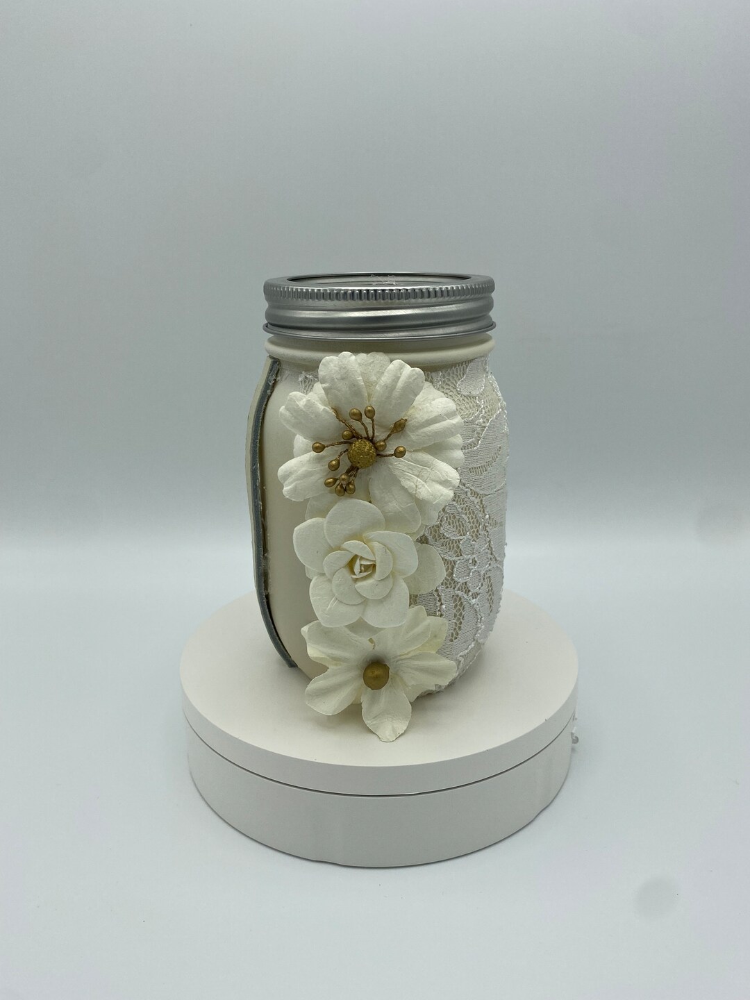 Beige Mason Jar With Lace and Flowers - Etsy
