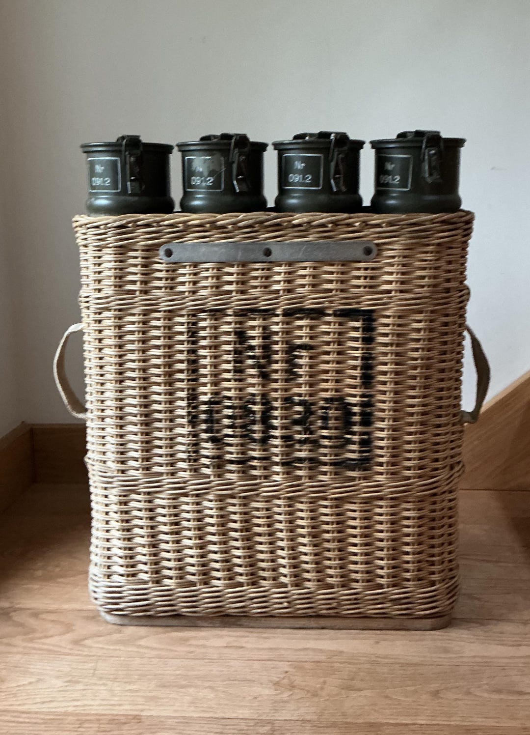 Authentic WW2 Nr 0830 Artillery Shell Wicker Basket Carrier Complete ...