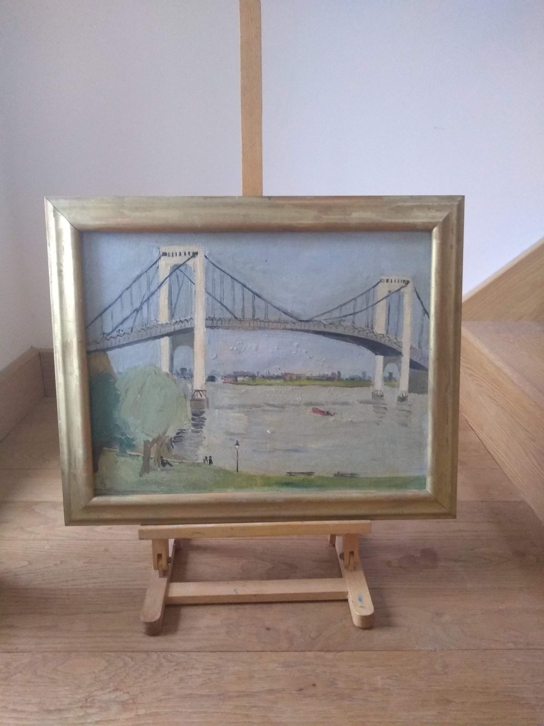 Vintage Painting Whitestone Bridge New York Oil on Board by Cecile ...