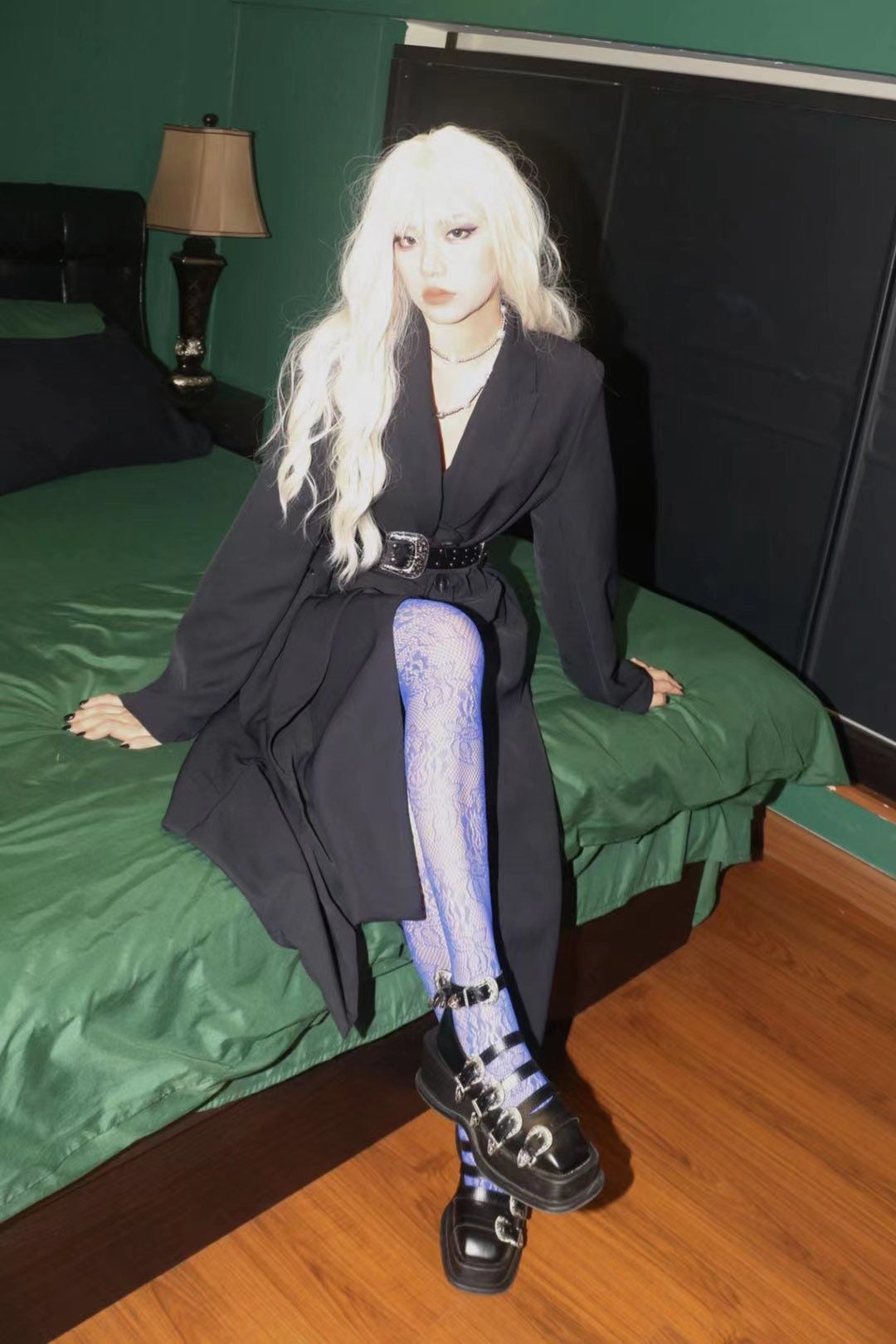 Y2k BLUE Flowers With Leaves Pattern Fishnets Tights Styling - Etsy