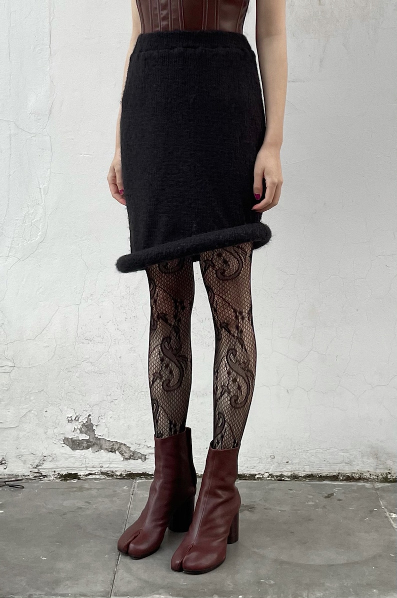 Y2k BLACK Art Nouveau Swirl Pattern Vibrant Fishnets Tights Styling ...