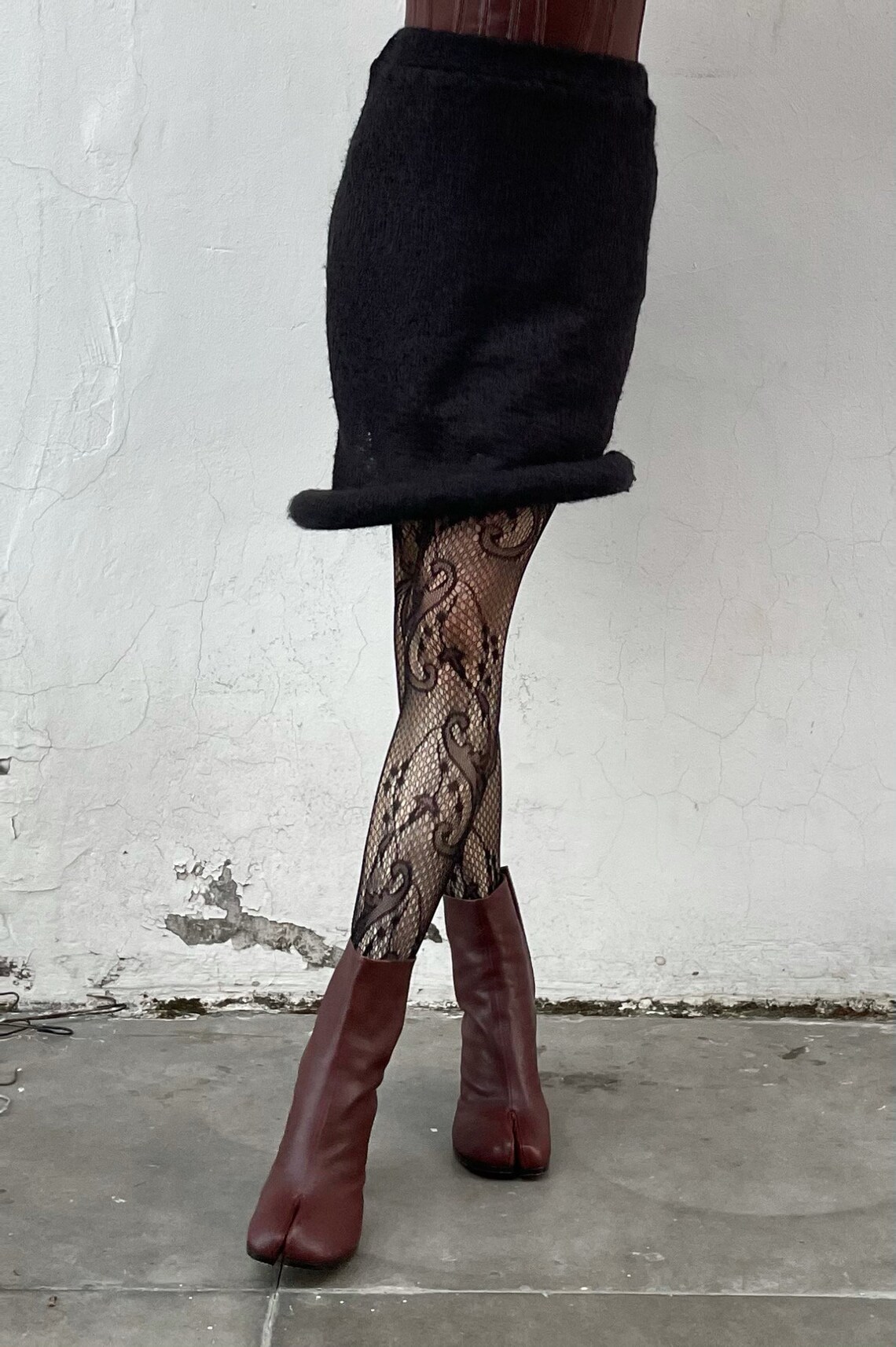 Y2k BLACK Art Nouveau Swirl Pattern Vibrant Fishnets Tights Styling ...