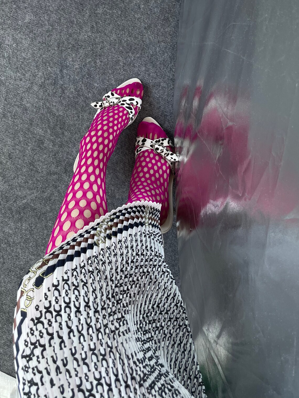 Y2k HOT PINK Dotty Holes Pattern Vibrant Fishnets Tights Styling ...