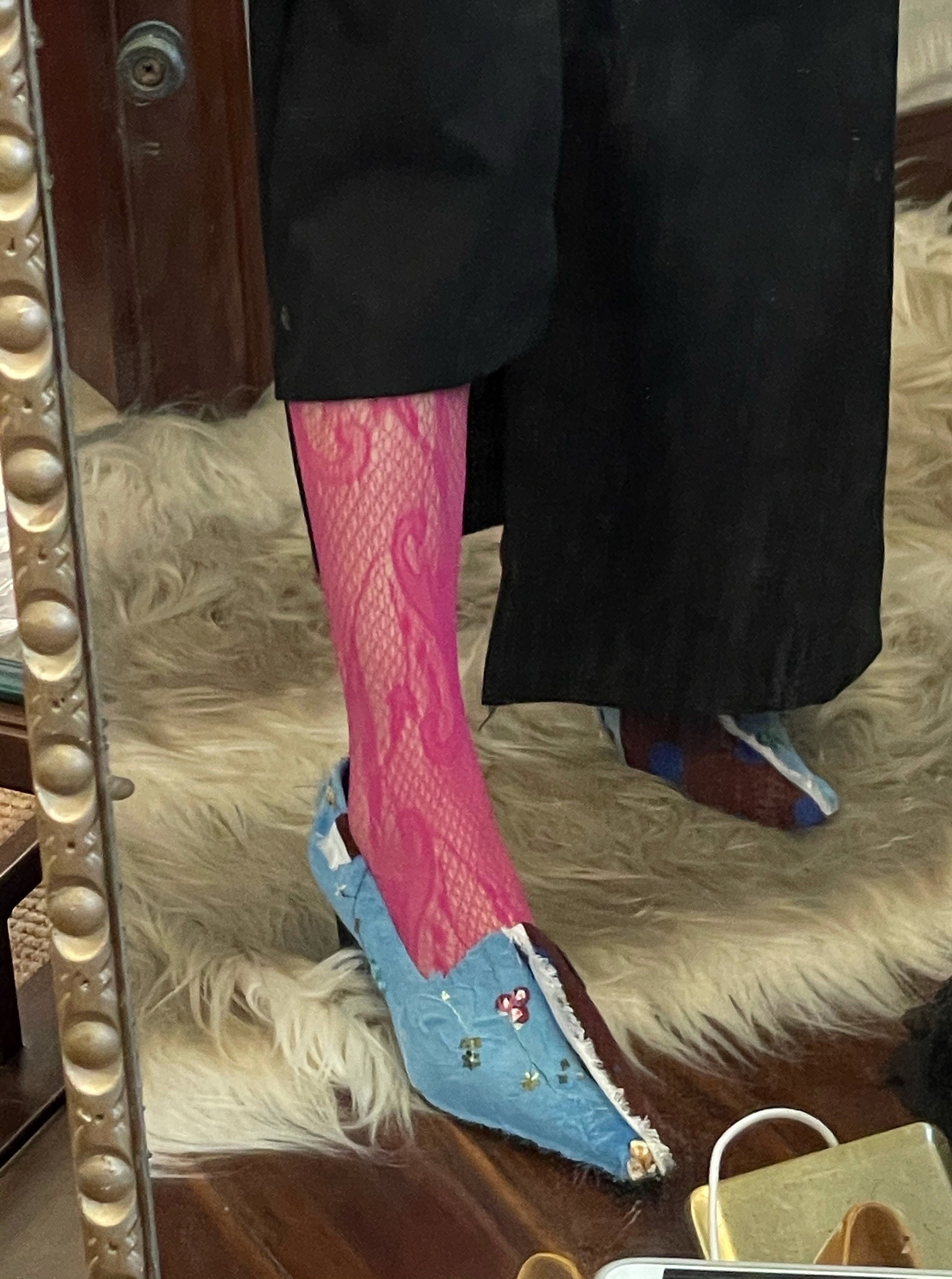 Y2k HOT PINK Art Nouveau Swirl Pattern Vibrant Fishnets Tights Styling ...