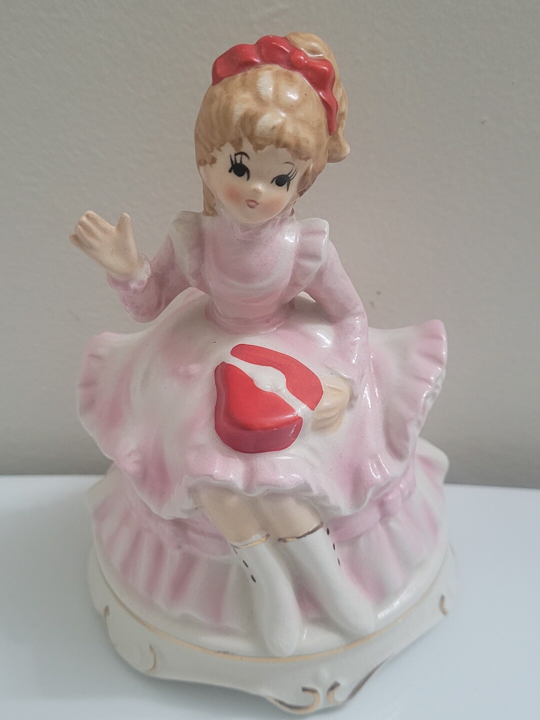 Lefton Valentine Music Box Holding Box of Chocolates Music Box Does Not ...