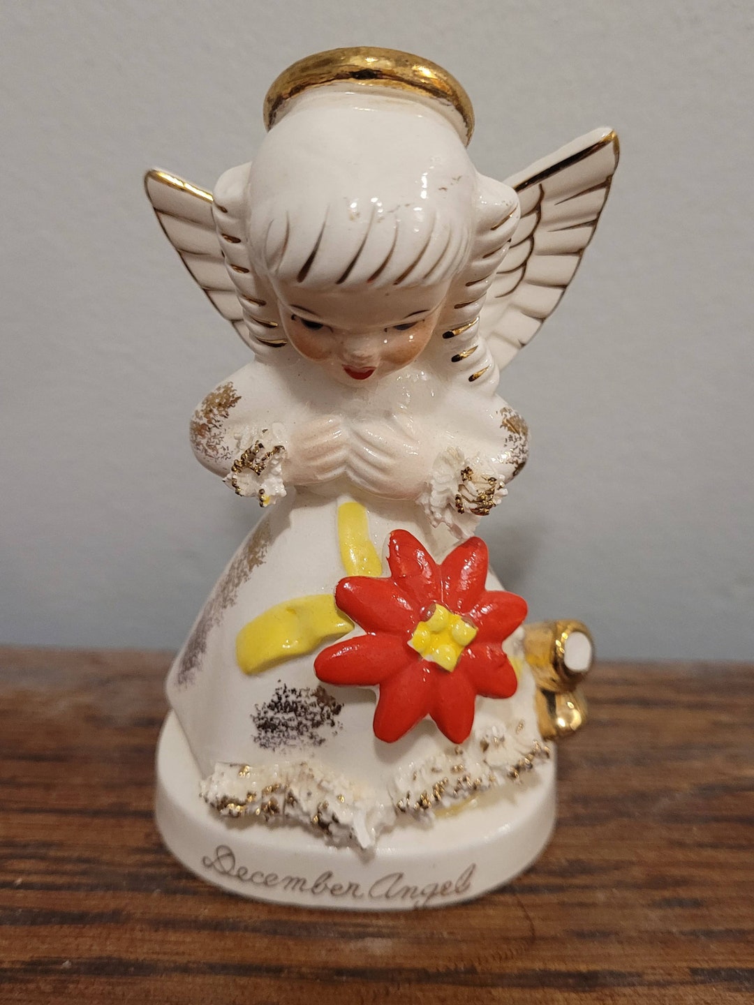 Napco-like St. Clair december Angel Figurine Large Poinsettia and Bells ...