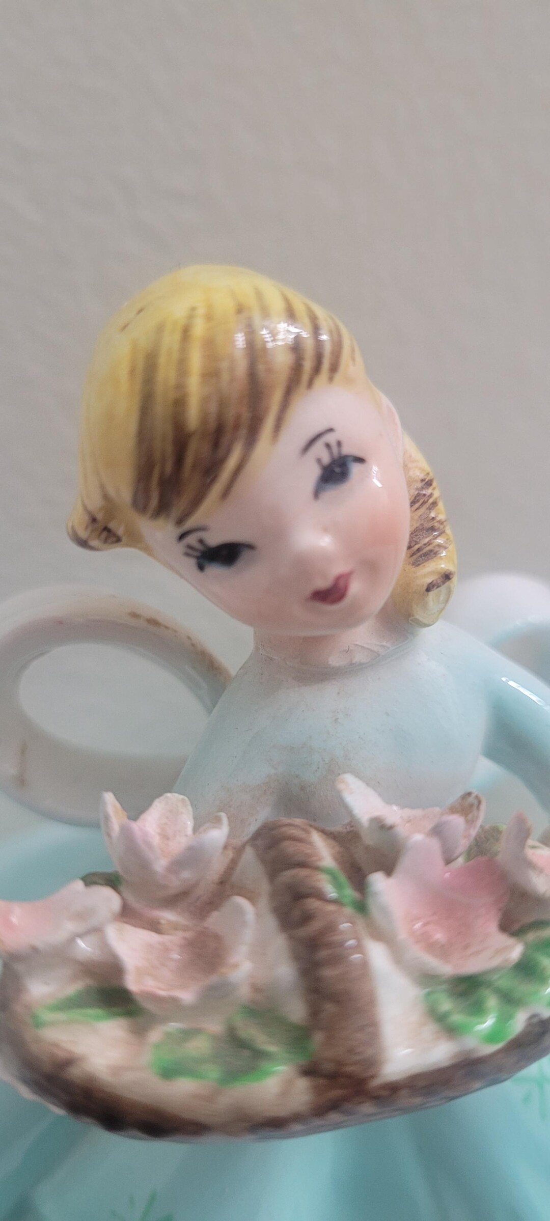 Lefton August Figurine Holding Basket With Pink Flowers 1853 - Etsy