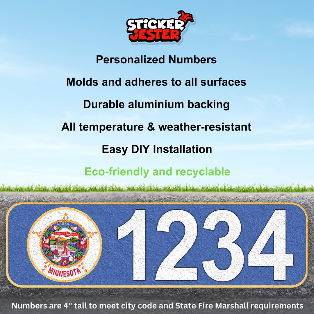 Minnesota State Flag Curb Number Sticker - Easy Application ...