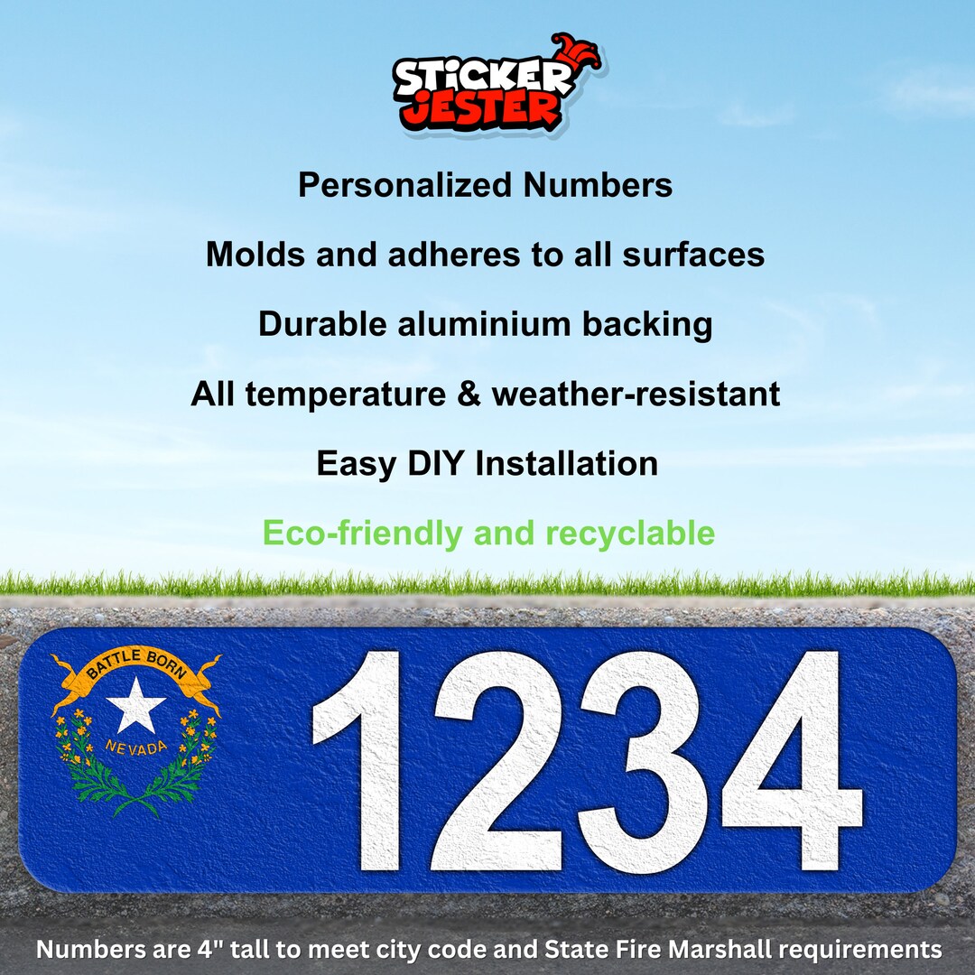 Nevada State Flag Curb Number Sticker - Easy Application & Weatherproof ...