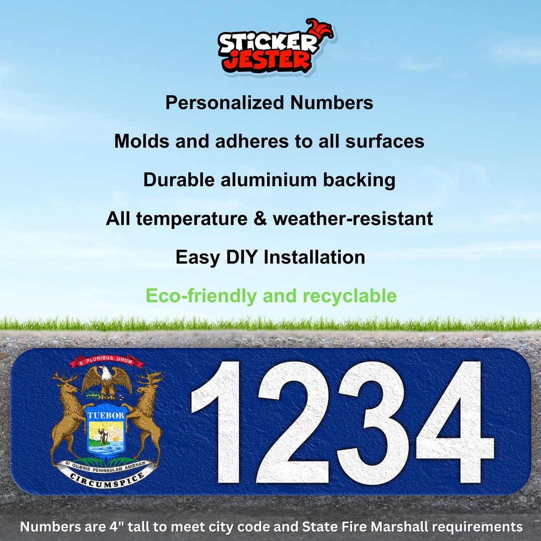 Michigan State Flag Curb Number Sticker - Easy Application ...