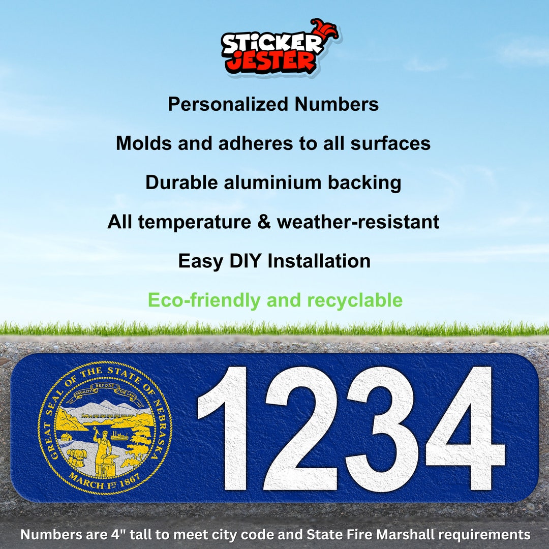 Nebraska State Flag Curb Number Sticker - Easy Application ...