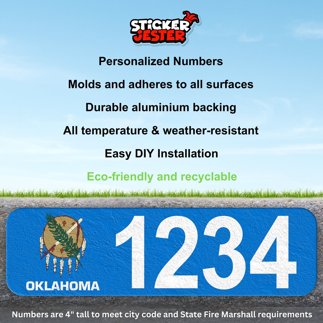 Oklahoma State Flag Curb Number Sticker - Easy Application ...