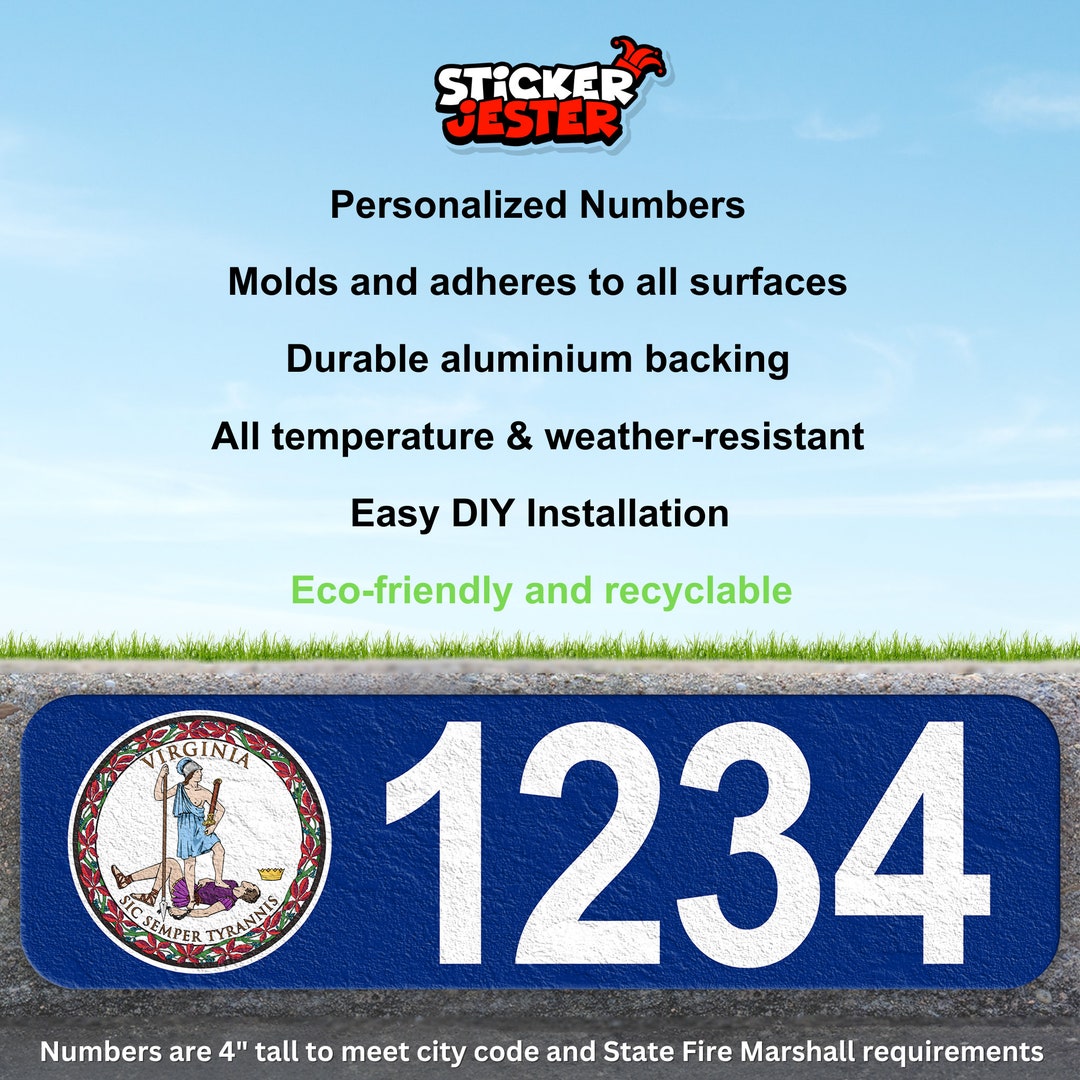 Virginia State Flag Curb Number Sticker - Easy Application ...