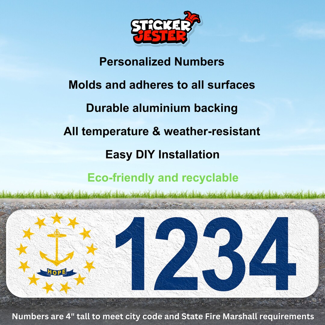 Rhode Island State Flag Curb Number Sticker - Easy Application ...