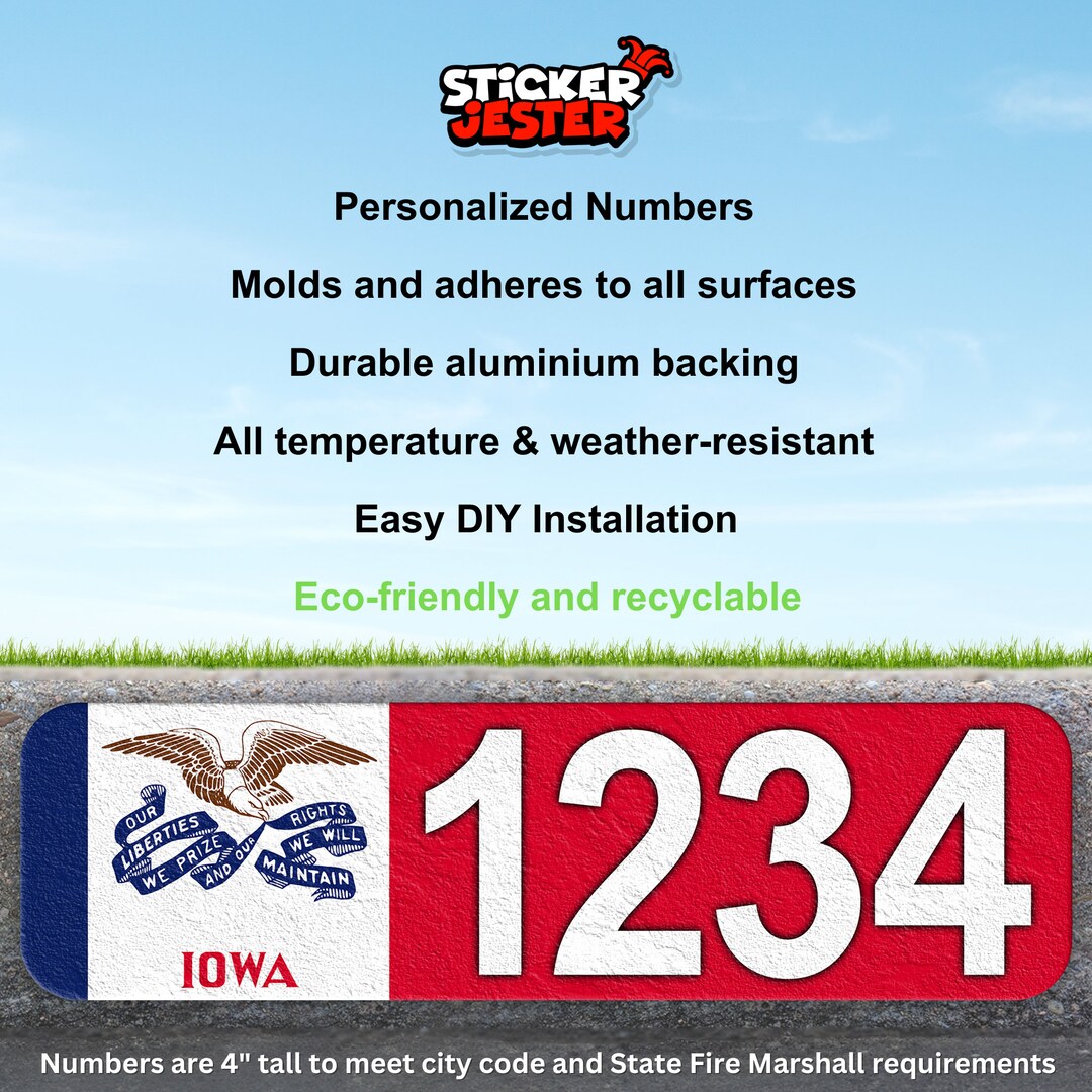 Iowa State Flag Curb Number Sticker - Easy Application & Weatherproof ...