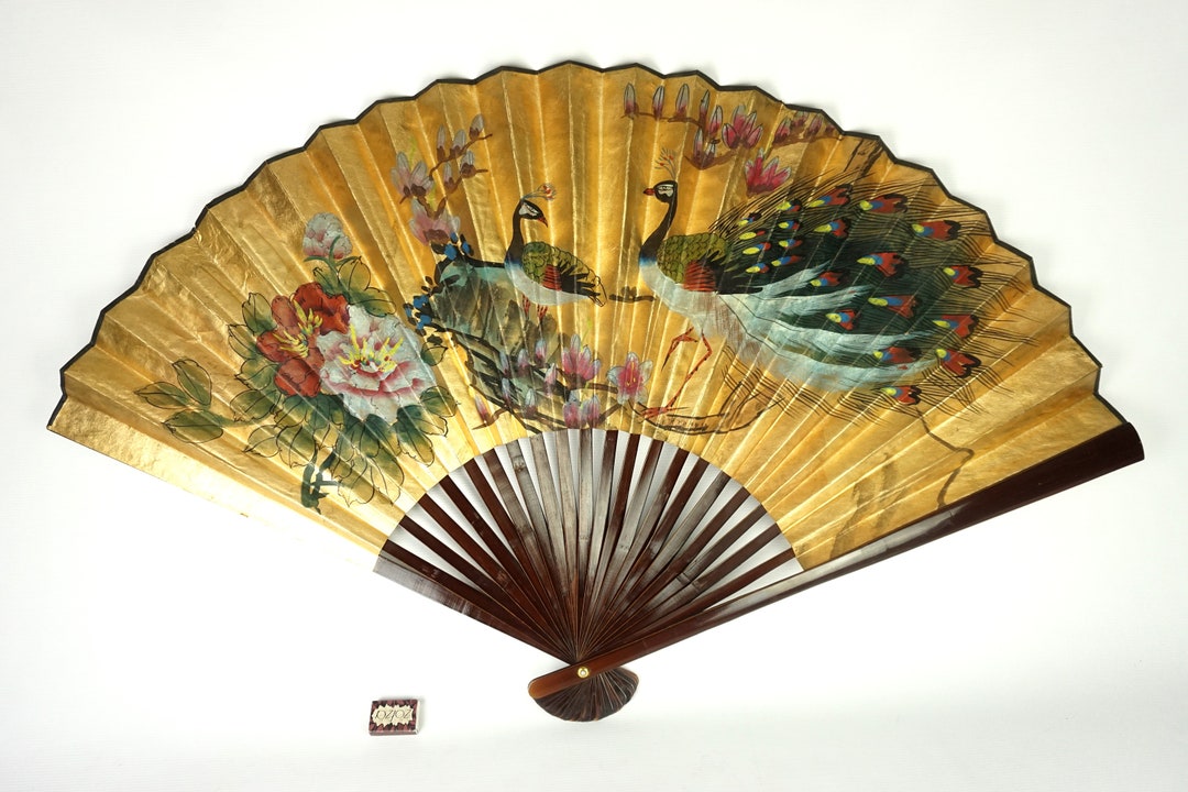 Old Huge Fan, Vintage Large Japanese Fan, Mcm Wall Fan , Gold Asian ...