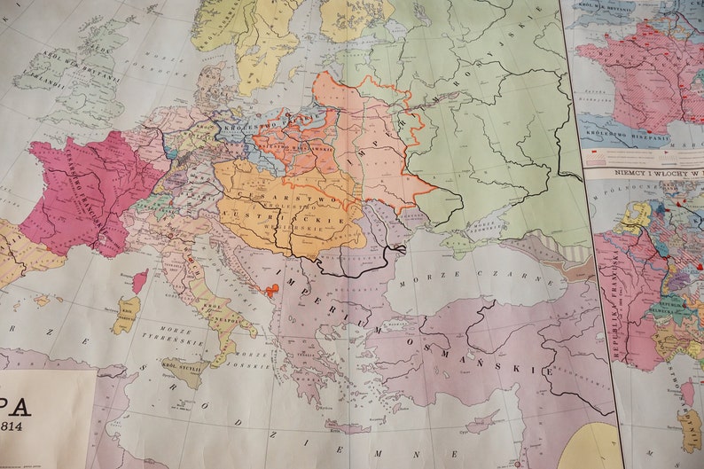 Old Very Big Wall Map, 70,9"x 47,2", 180 Cm X 120 Cm, Historical Map ...