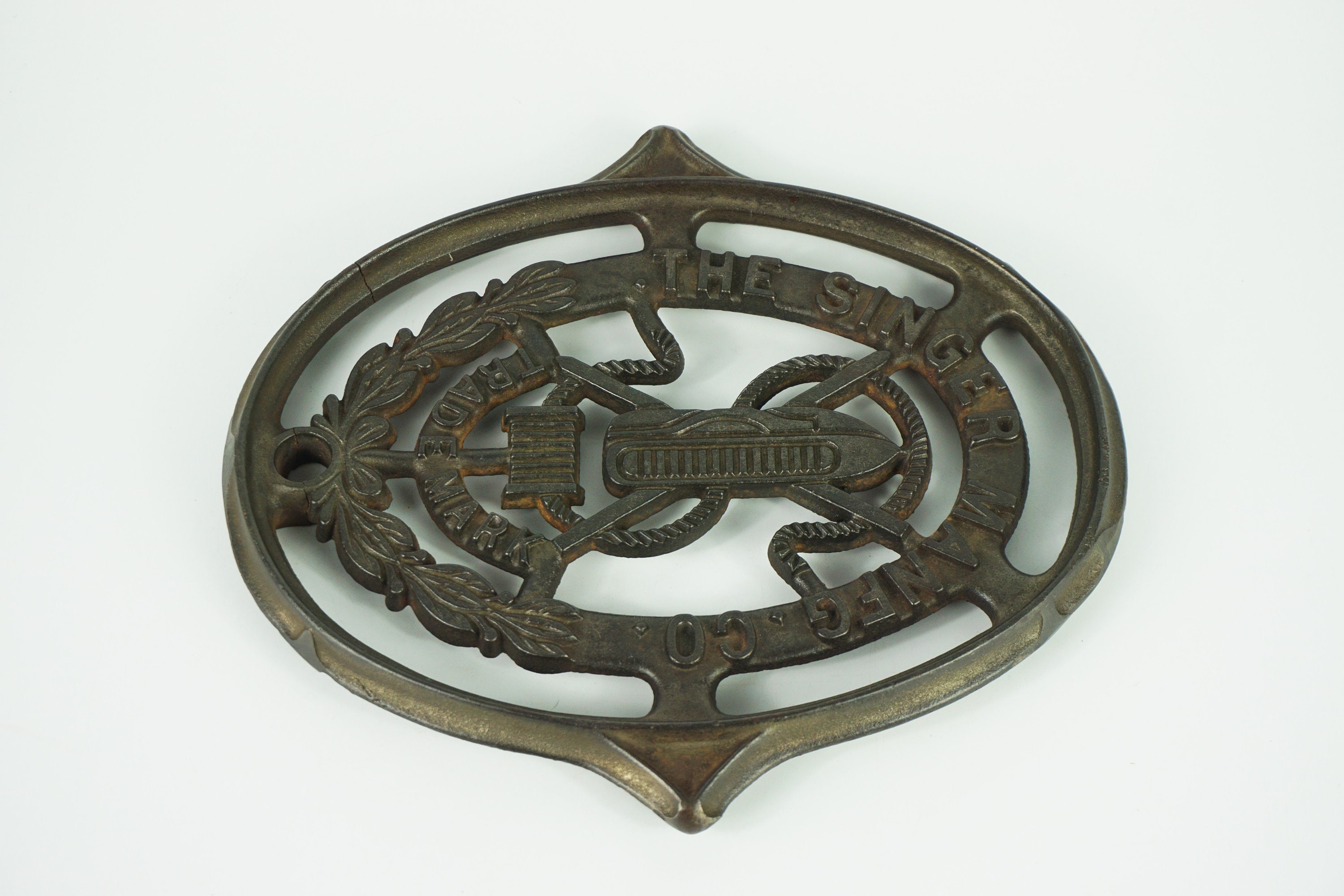 Antique Singer Sewing Machine Logo Badge Large Heavy Metal Decoration ...