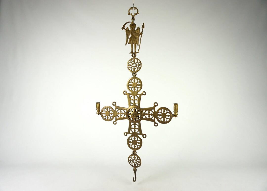 Antique Brass Byzantine Cross,old Wall Hanging Cross Candles Holder ...