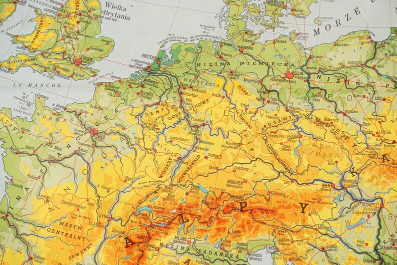 Old Very Big Wall Map, 80,7"x 67,7", 205 Cm X 172 Cm, Vintage Physical ...