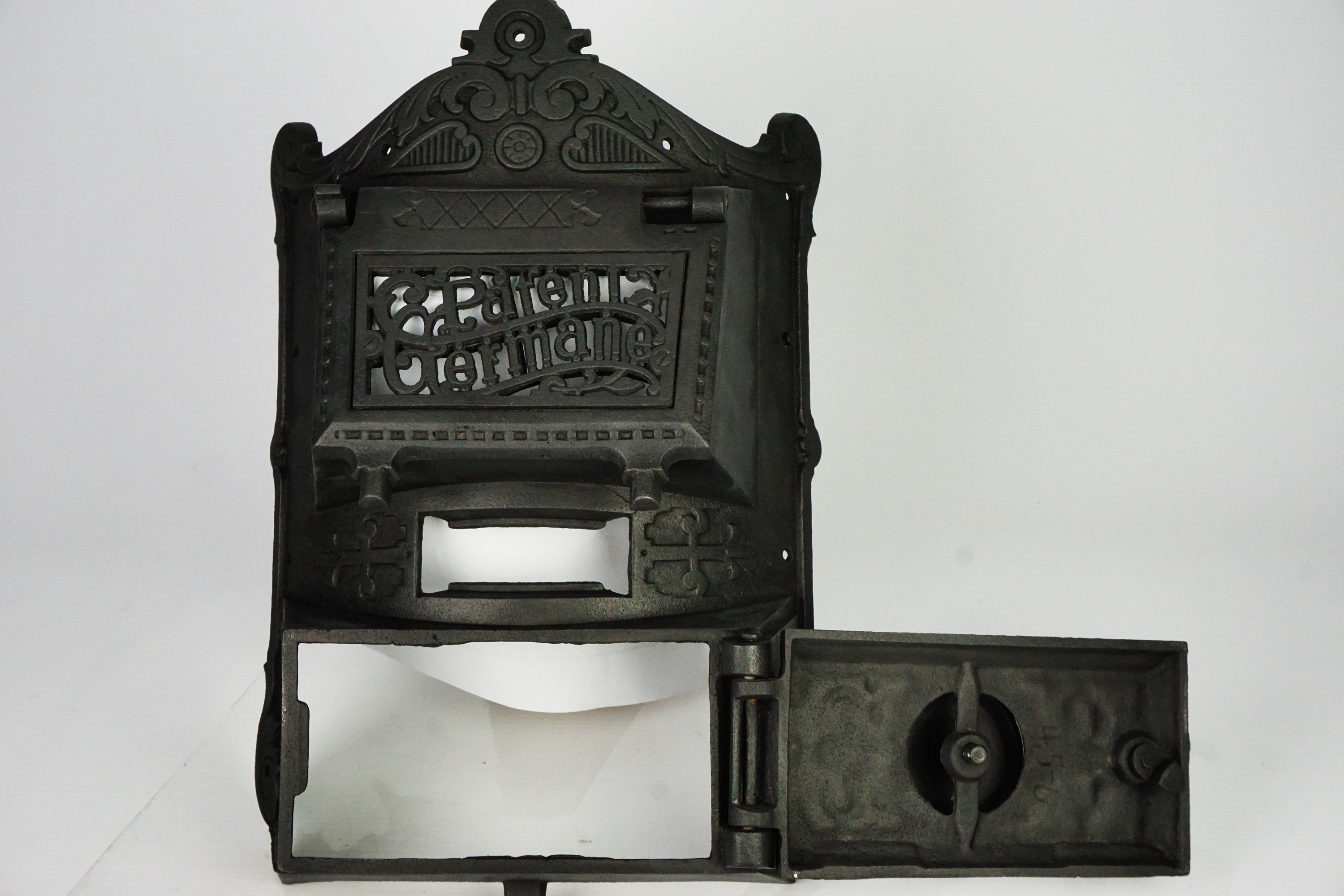 Large Vintage Cast Iron Stove Decoration, Big Heavy Ornate Cast Iron ...