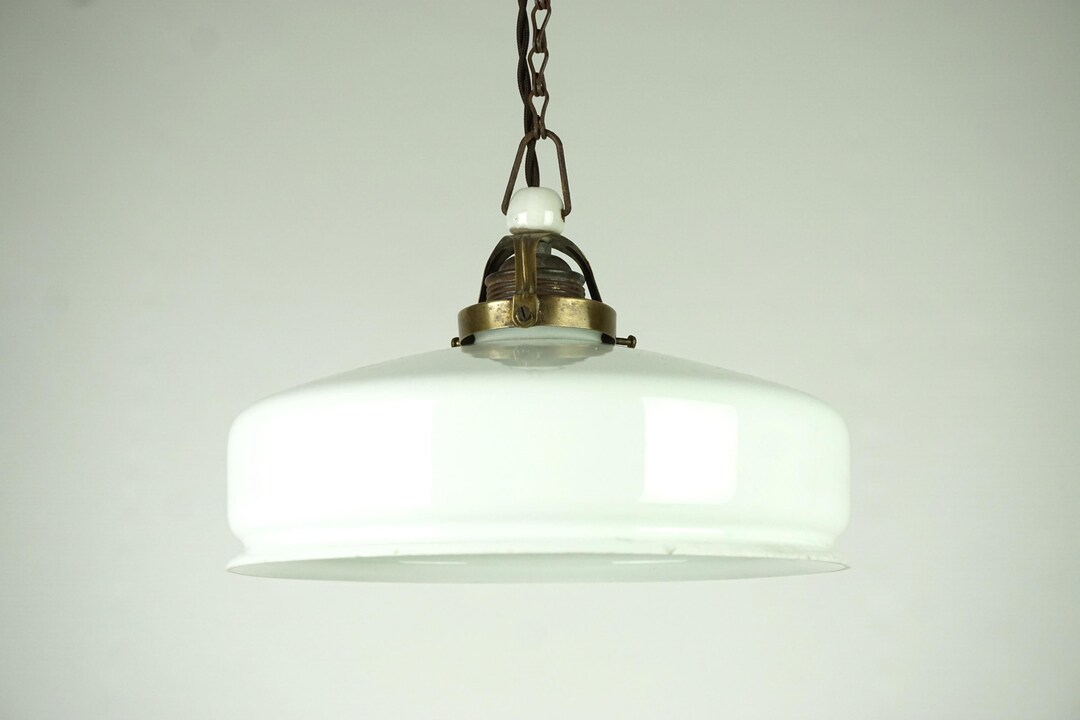 Old Hanging Lamp With a Opal Glass Shade, Hanging Light Fixture ...
