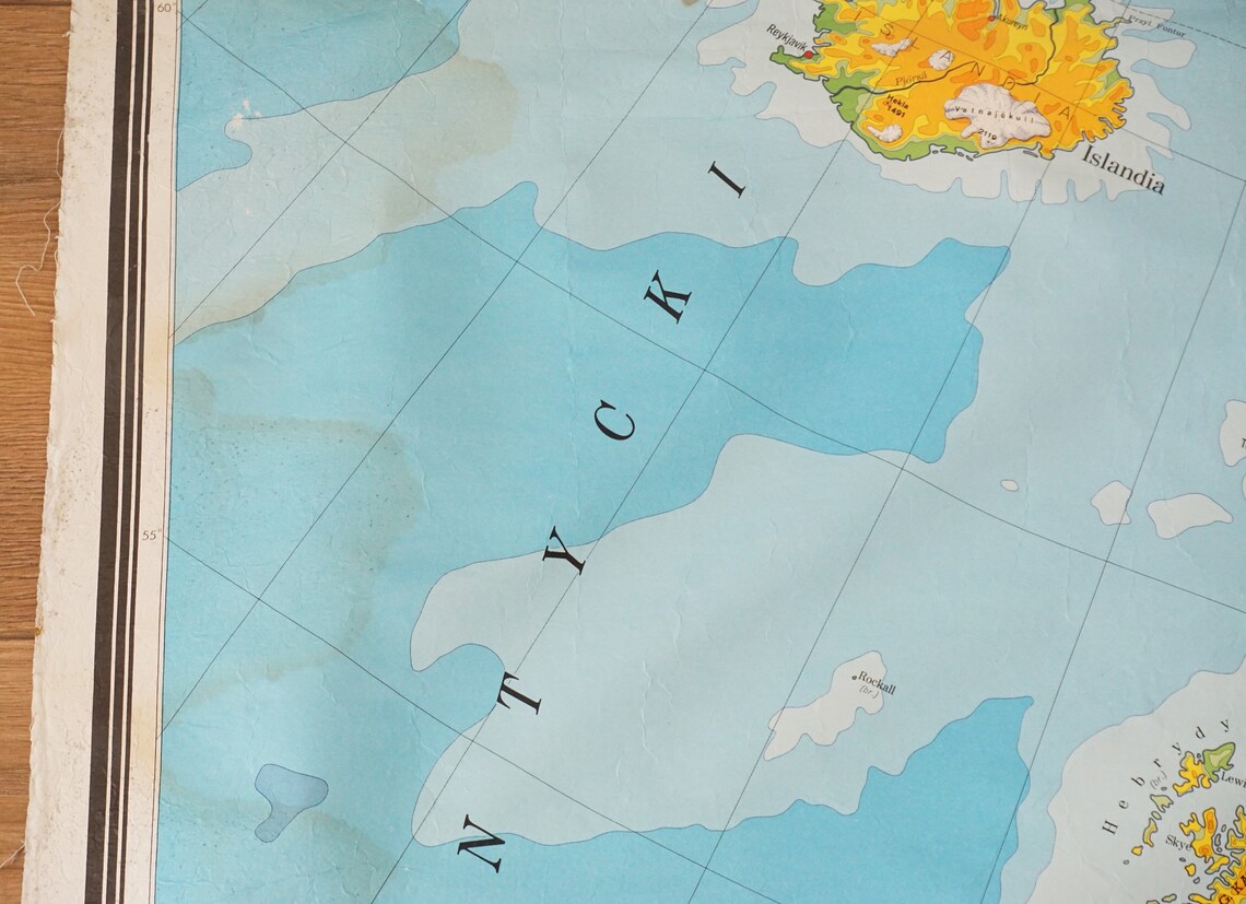 Old Very Big Wall Map, 80,7"x 67,7", 205 Cm X 172 Cm, Vintage Physical ...