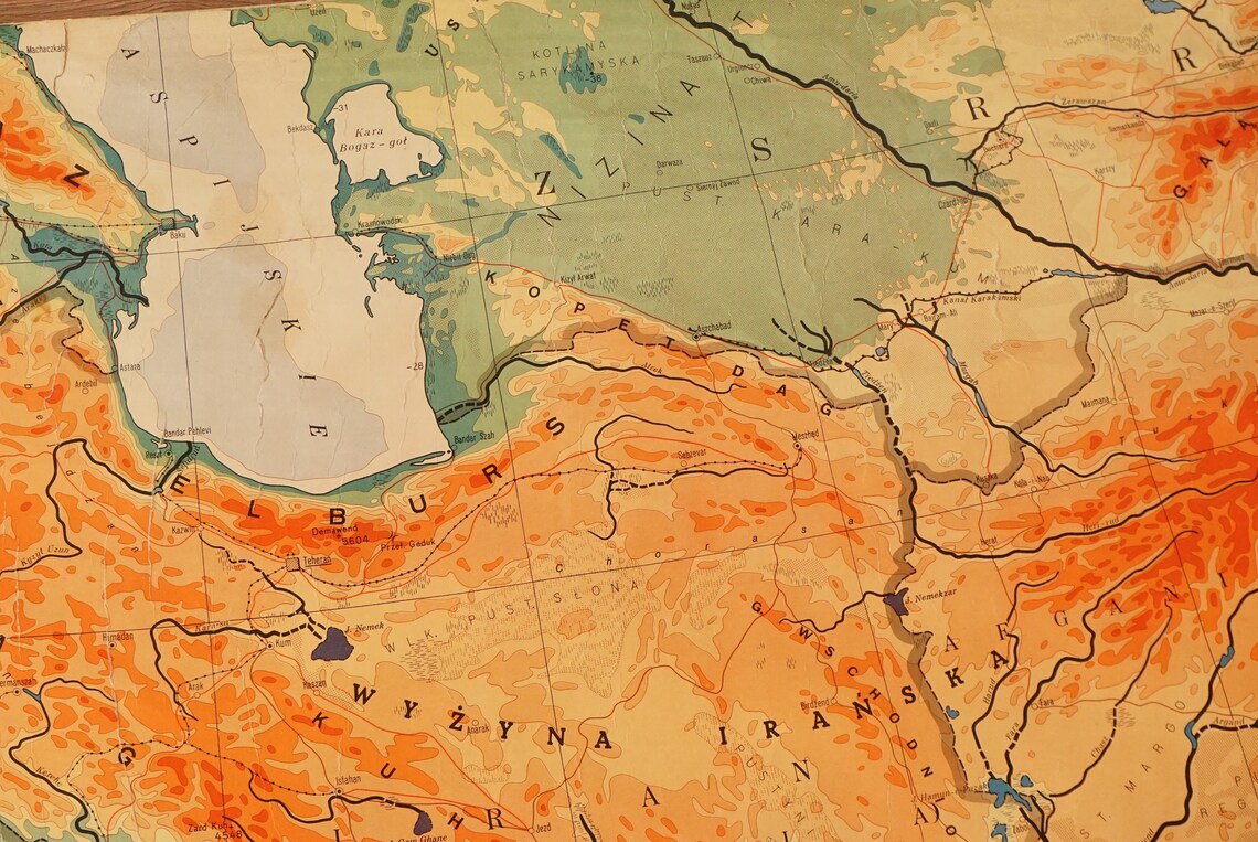 Old Very Big Wall Map, 80,7"x 67,7", 205 Cm X 172 Cm, Vintage Physical ...