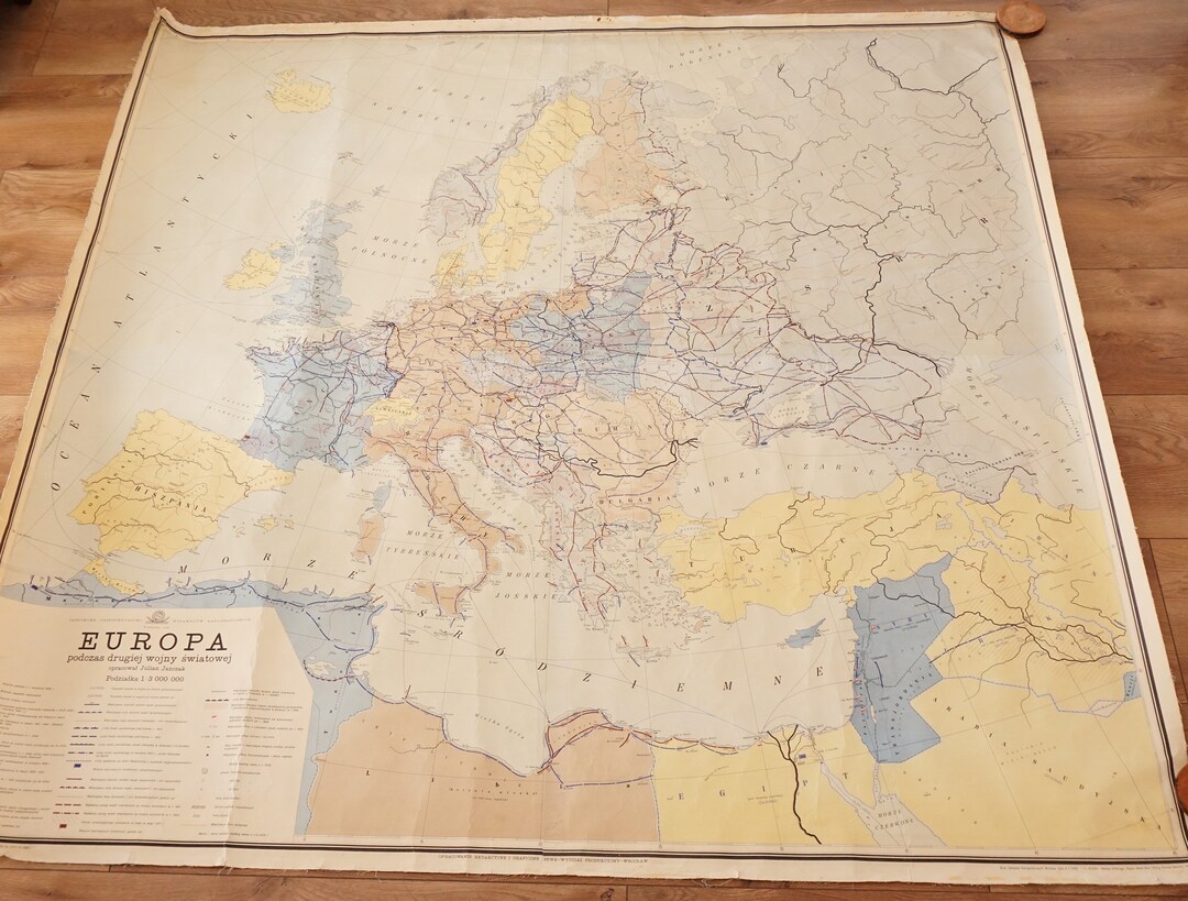 Old Very Big Wall Map, 76,4x 72,4, 194 Cm X 184 Cm, Historical Map of ...
