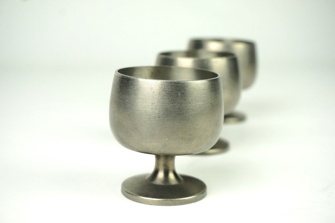 Three Old Tin Glasses, Vintage Pewter Set of 3 Goblets, Glasses From ...