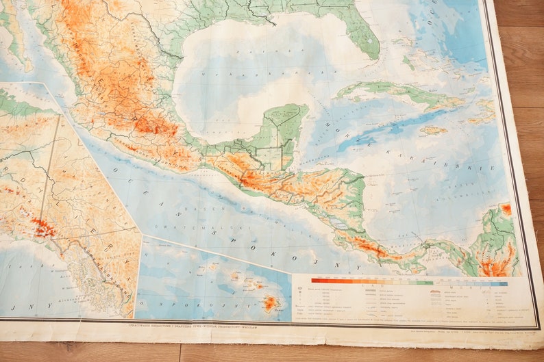 Old Very Big Wall Map, 80,7"x 67,7", 205 Cm X 172 Cm, Vintage United ...