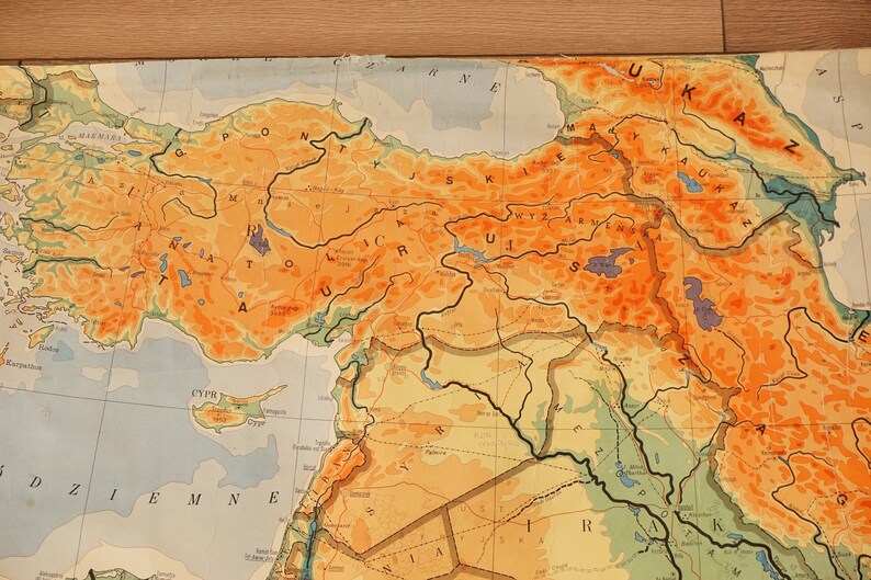Old Very Big Wall Map, 80,7"x 67,7", 205 Cm X 172 Cm, Vintage Physical ...