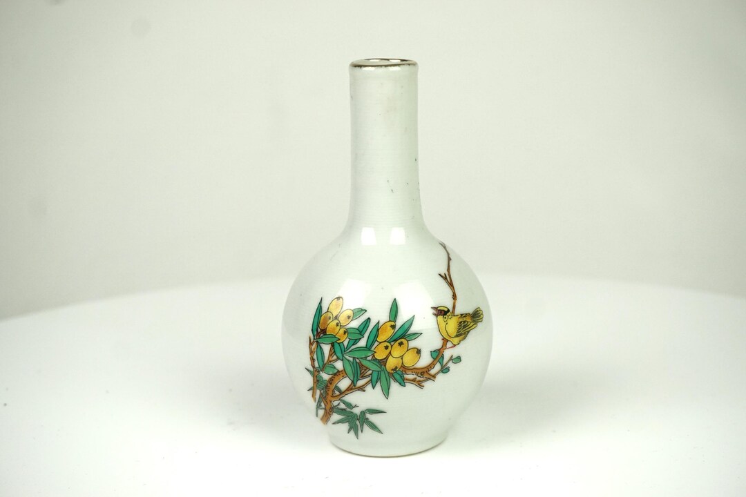 Small Chinese Porcelain Vase, Old Vase With Bird and Flowers, Mid ...
