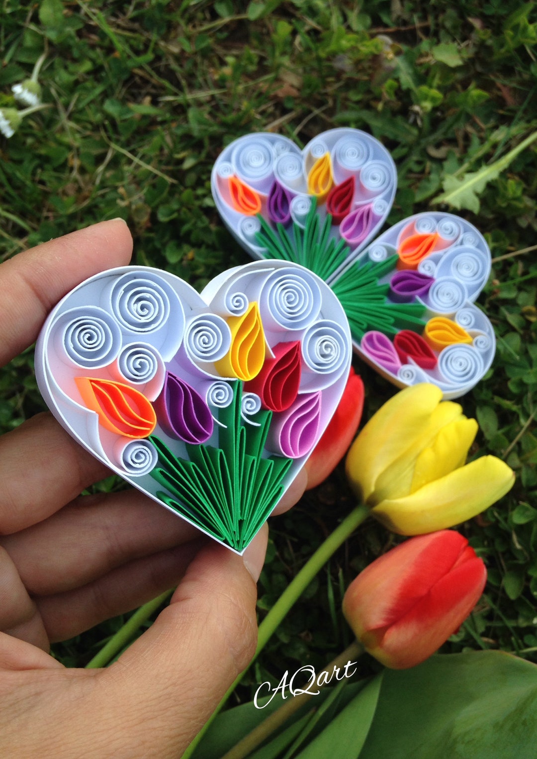Tulips Heart Magnet-Mini Quilling Heart-Handmade Magnet-Unique Gift-Art ...