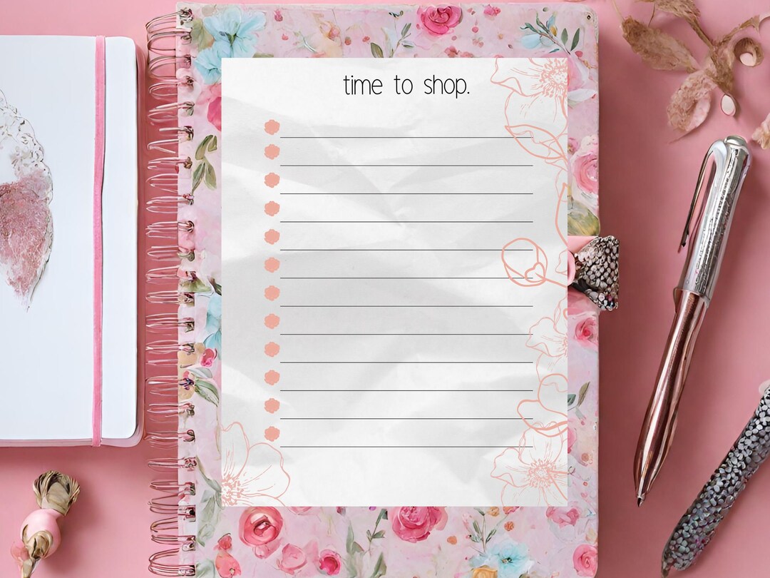 Girly Printable Shopping List, Floral Shopping List, Neutral Shopping ...