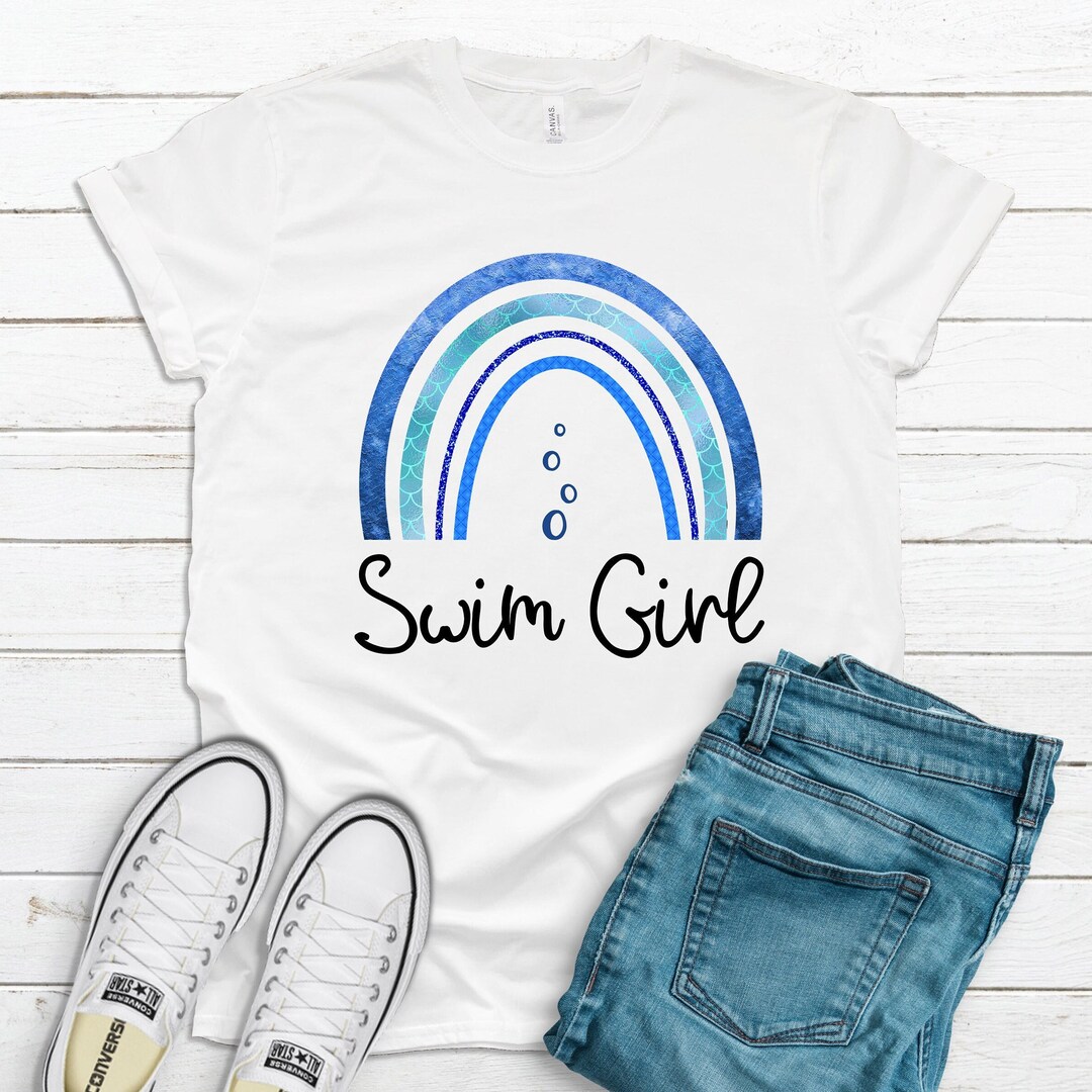 Swim Girl Shirt: Blue Water Rainbow Swimmer Tee - Etsy