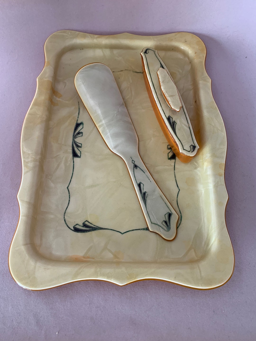 Vintage Celluloid Dresser Set, Circa 1940's. Tray, Shoe Horn, and Nail ...
