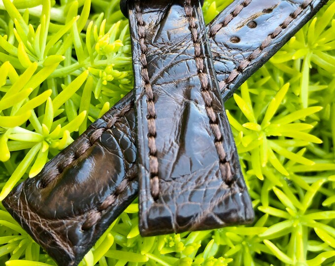Brown Genuine Alligator Horn-back Watch Band Leather Handmade Designer ...