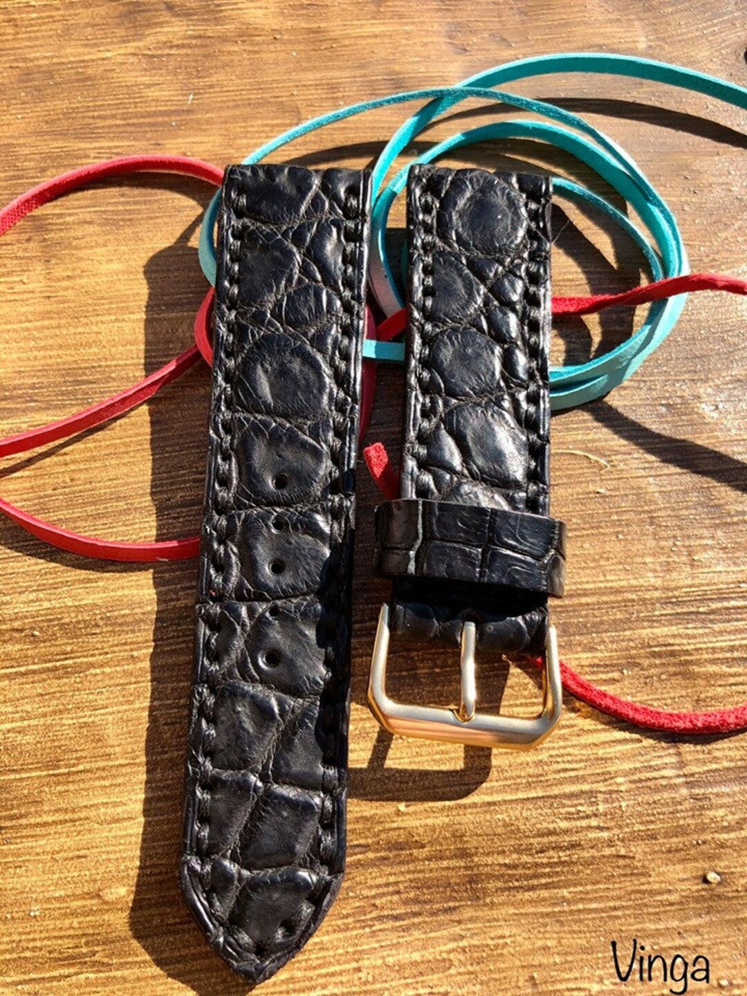 Handmade Black Alligator Hornback Leather Watch Band 22mm - Etsy