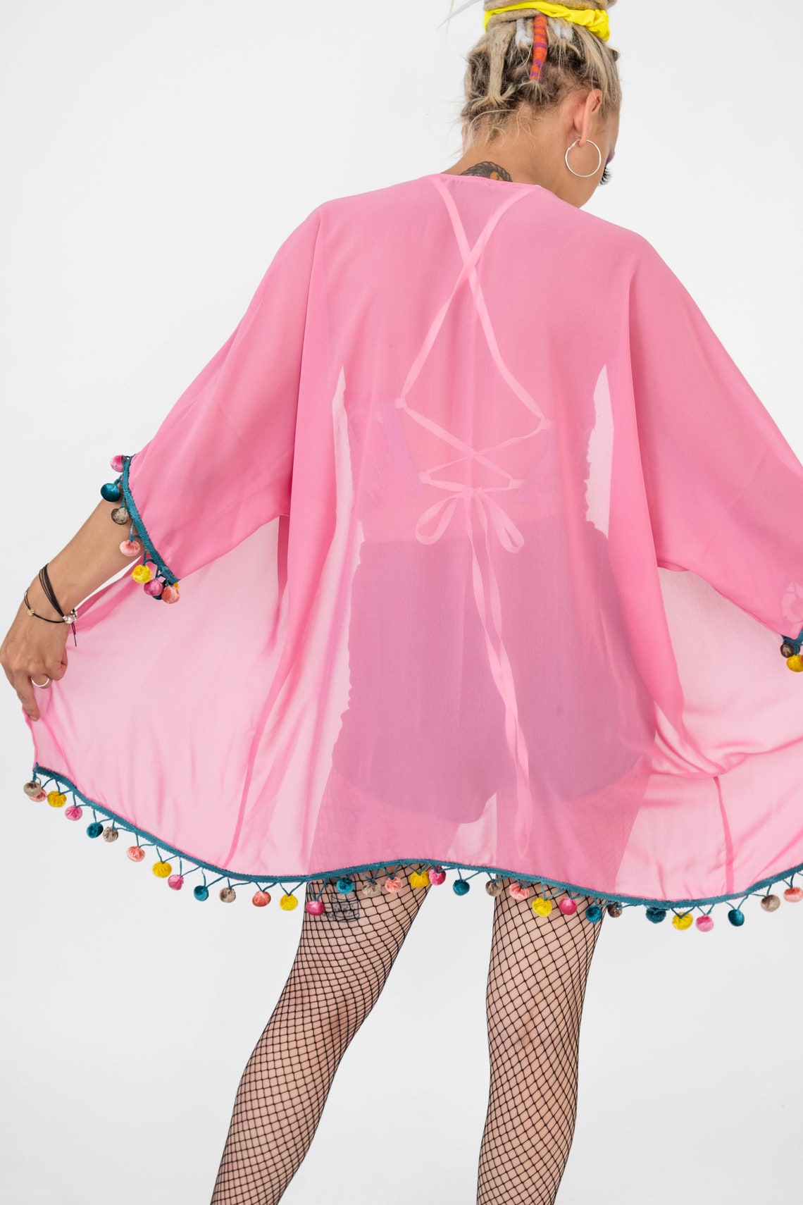 Pink Sequin Kimono Pink Pom Pom Kimono Handmade Kimono Pink - Etsy