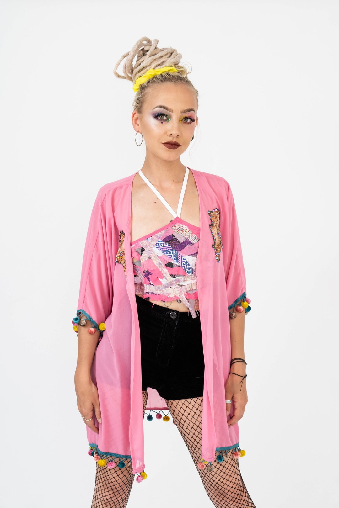 Pink Sequin Kimono Pink Pom Pom Kimono Handmade Kimono Pink - Etsy