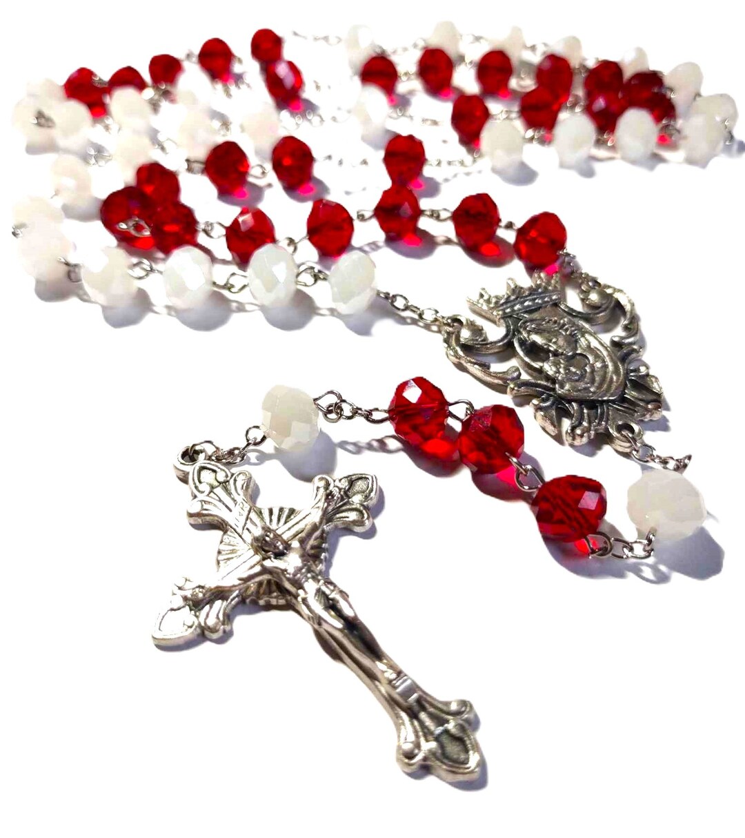 Queen of Hearts Rosary // Ruby Rosary // White Rosary - Etsy