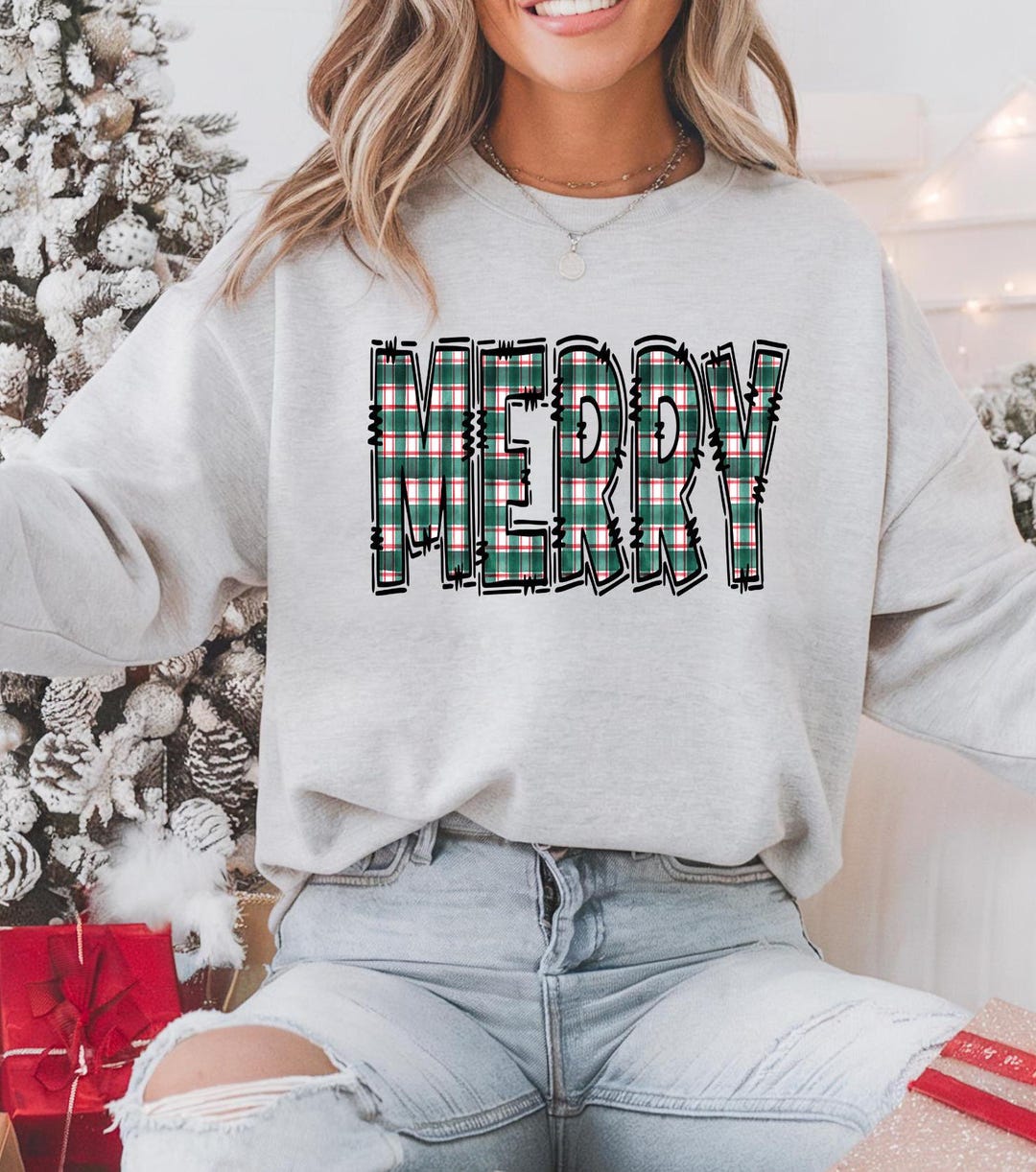 Christmas PNG, Merry Doodle Letters, Christmas Letters, Plaid Merry ...