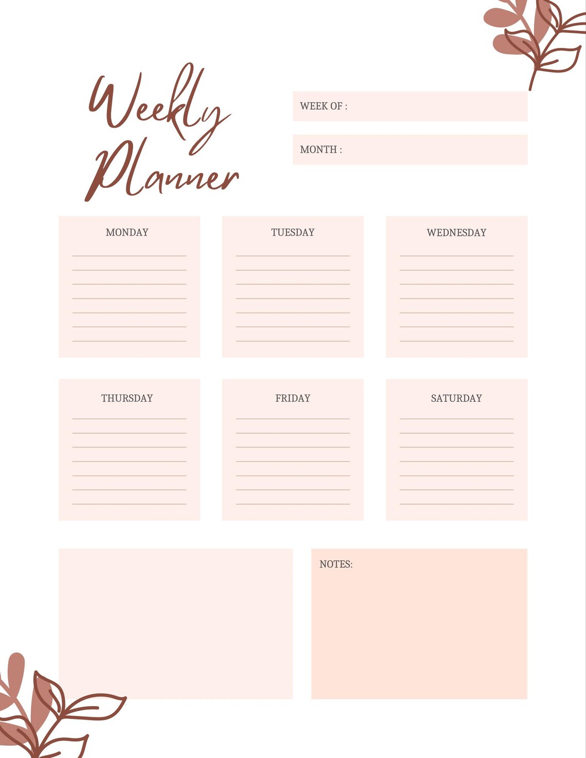 Boho Pink Weekly Planner - Etsy