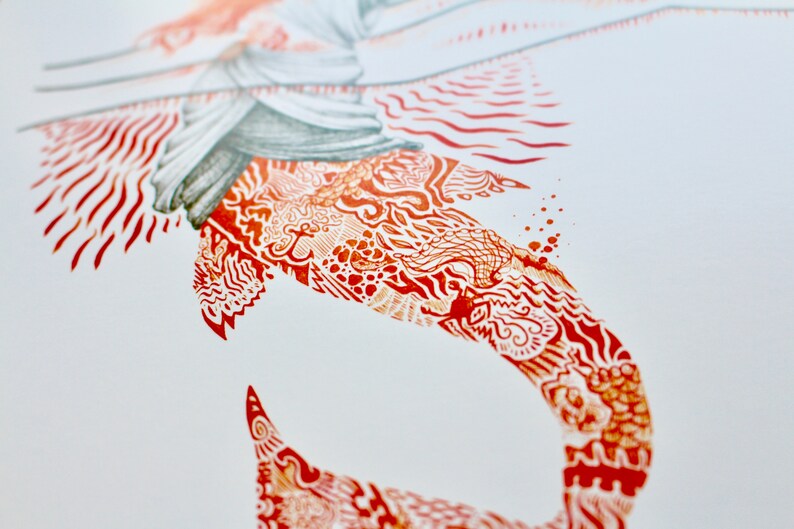 Hail to the Sunrise Mermaid Blowing Conch Shell Fine Art Archival Print ...