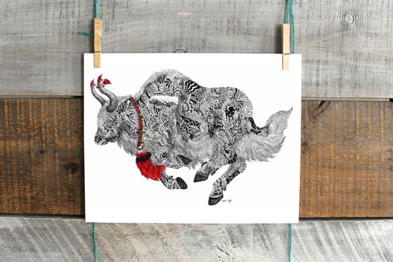 Doodle Yak Tibetan Yak fine Art Archival Print | Etsy