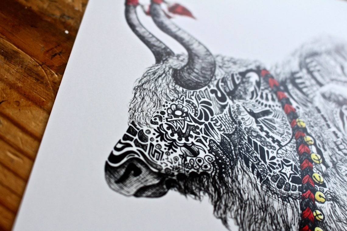Doodle Yak Tibetan Yak fine Art Archival Print - Etsy