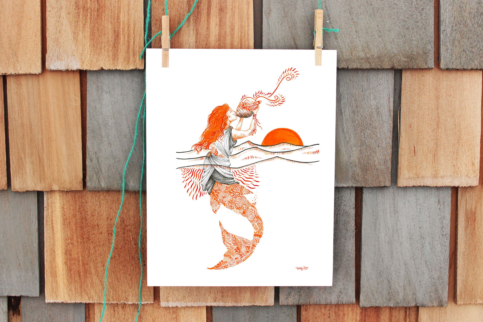Hail to the Sunrise Mermaid Blowing Conch Shell Fine Art - Etsy España